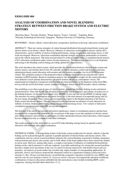 Pdf Analysis Of Coordination And Novel Blending Strategy Between Friction Brake System And