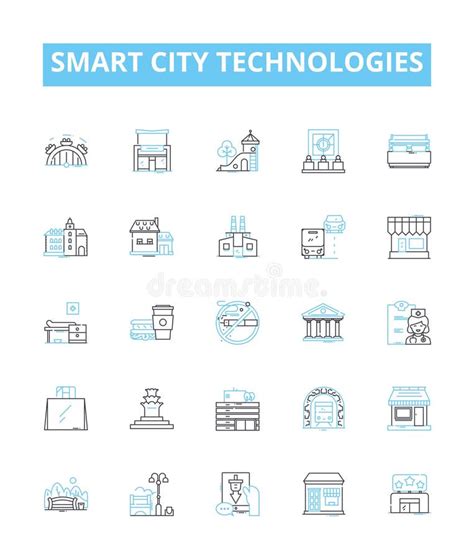 Smart City Technologies Vector Line Icons Set Smart City Technologies Iot Big Data Ai