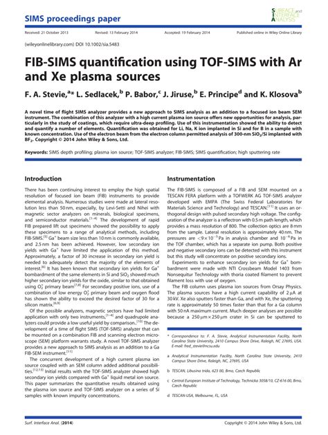 Pdf Fib Sims Quantification Using Tof Sims With Ar And Xe Plasma Sources