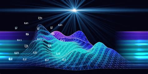 와이어프레임 물결 모양 알고리즘이 있는 추상적 배경은 흐린 선으로 데이터를 분석합니다 양자 암호화 개념 분석 알고리즘 데이터