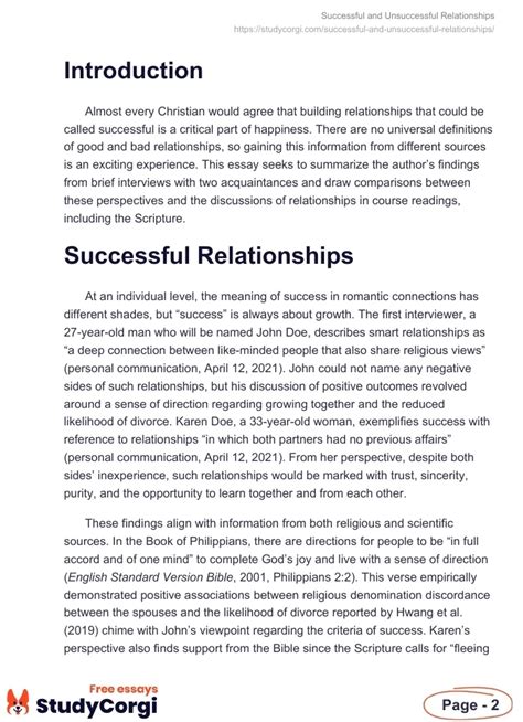 Successful And Unsuccessful Relationships Free Essay Example