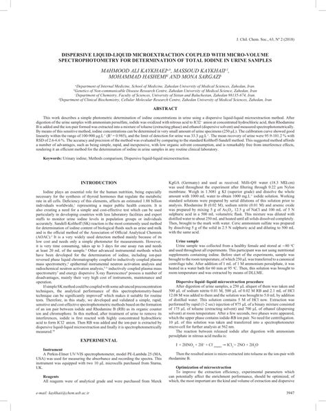 Pdf Dispersive Liquid Liquid Microextraction Coupled With Micro Volume Spectrophotometry For