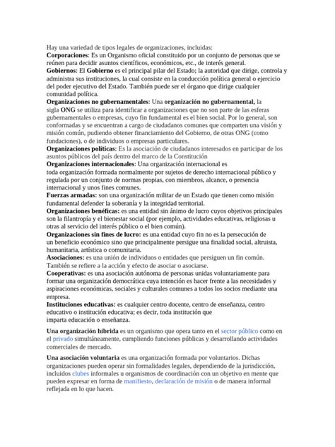 Tipos De Organizaciones Pdf