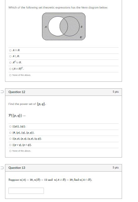 Solved Which Of The Following Set Theoretic Expressions Has
