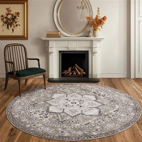 Purrugs Vintage Farmhouse Boho Area Rug 6x6 Ft Non Slip Machine Washable Round Rug