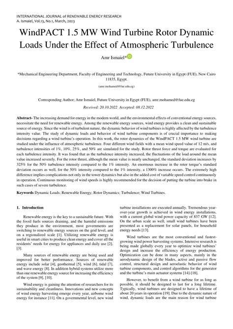 Pdf Windpact 15 Mw Wind Turbine Rotor Dynamic Loads Under The Effect Of Atmospheric Turbulence