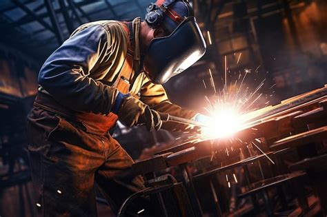 Premium Ai Image Worker Welding Steel Structure At Construction Site Premium Ai Image Worker Welding Steel Structure At Construction Site