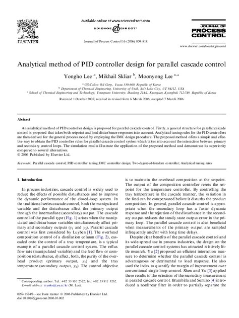 Pdf Analytical Method Of Pid Controller Design For Parallel Cascade