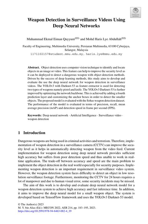 Pdf Weapon Detection In Surveillance Videos Using Deep Neural Networks