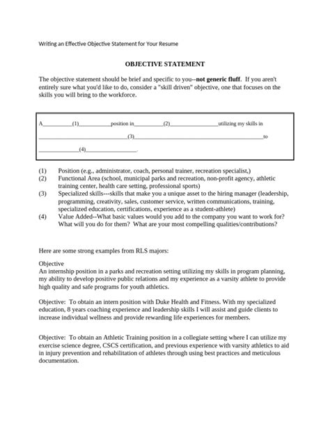 Writing An Effective Objective Statement For Your Resume Pdf