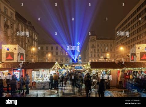 Budapest Christmas Market And Illuminated Tree At St Stephen Square