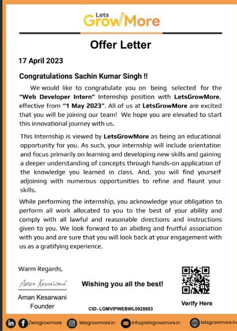 Sachin Kumar Singh On Linkedin Letsgrowmore Intern2023 Internship Webdevinternship