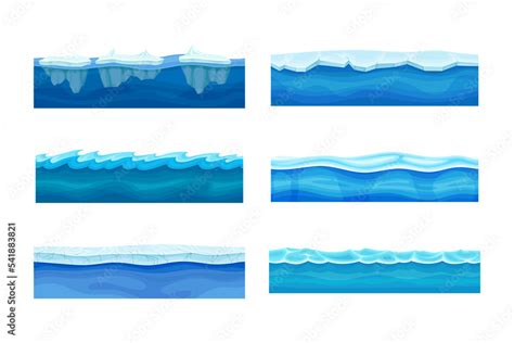 Blue Wave Layers Set Wavy Borders River Sea Or Ocean Blue Liquid Surface Vector Illustration