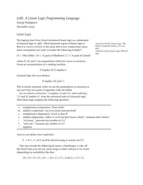Lolli A Linear Logic Programming Language