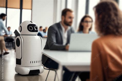 A Robot Working In A Modern Office With Real People Ai Artificial Intelligence Technology At