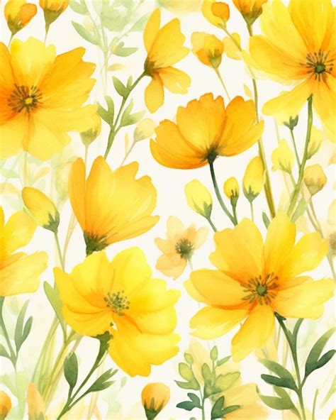 Flores Amarillas Acuarela Patrones Sin Fisuras Foto Premium