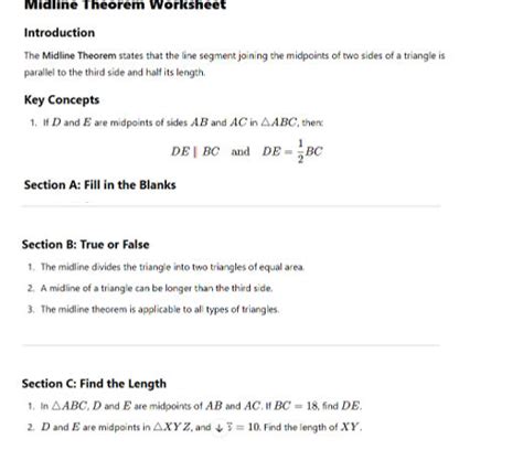 Midline Theorem Worksheetintroductionthe Midline Theorem States That