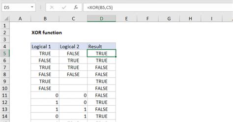 Fórmula Xor En Excel
