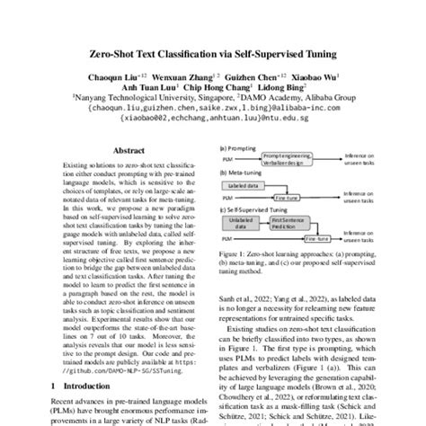zero shot text classification via self supervised tuning acl anthology