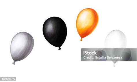 수채화 할로윈 풍선 그림 손으로 그림을 그리는 주황색 검은색 흰색 풍선 스케치는 흰색 배경에 분리되어 있다 디자이너 장식 상점 엽서 포장지 표지 포스터 및 직물용 0명에