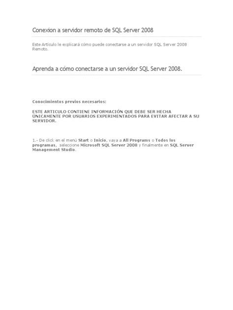 conexion a servidor remoto de sql server 2008 pdf servidor sql de