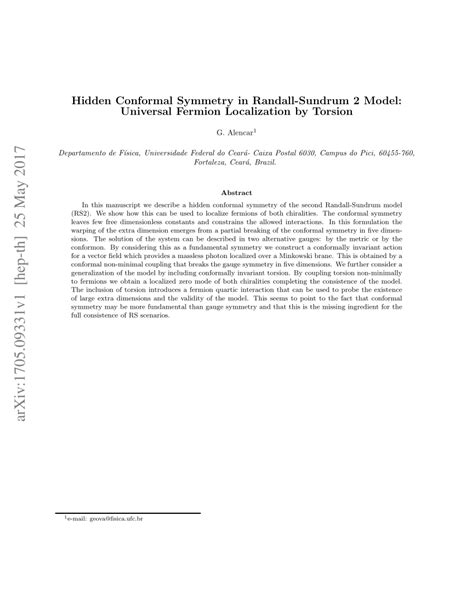 Pdf Hidden Conformal Symmetry In Randall Sundrum 2 Model Universal
