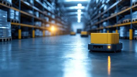 Autonomous Robots In High Tech Warehouse Efficiently Manage Logistics Stock Illustration