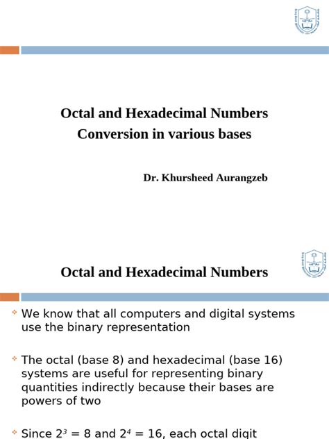 Ch01 Lecture 3 Octal And Hexadecimal Ns Pdf Mathematical Notation