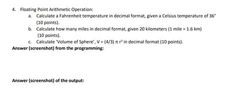 Solved Floating Point Arithmetic Operation A Calculate Chegg