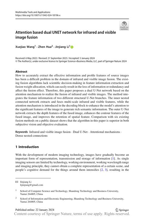 Attention Based Dual Unet Network For Infrared And Visible Image Fusion Request Pdf