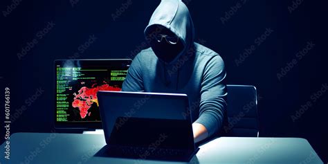 Hacker With Hoodie Concept Of Dark Web Cybercrime Cyberattack Ai Generated Image Stock