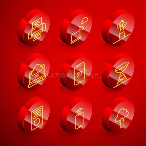 Set Line Smart Printer System Network Cloud Connection Satellite Dish