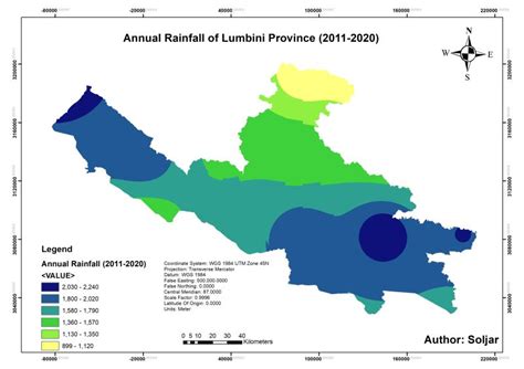 Annual Rainfall Map Of Lumbini Province From 2011 2020 Ad By Using Cru