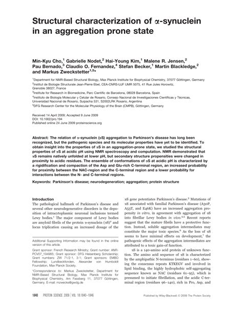 Pdf Structural Characterization Of α Synuclein In An Aggregation