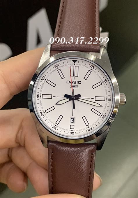 Mtp Vd02l 7eudf Đồng Hồ Casio Nam Dây Da Màu Nâu 3 Kim Chống Nước