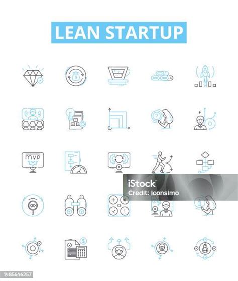 린 시작 벡터 라인 아이콘이 설정되었습니다 린 Kpi 프로토타입 일러스트레이션 개요 개념 기호 및 기호 아이콘에 대한 스톡 벡터