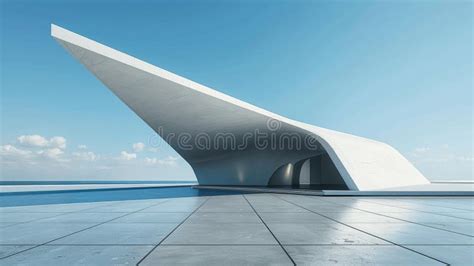 Minimalist Futuristic Architectural Structure With Abstract Wing Design Stock Illustration