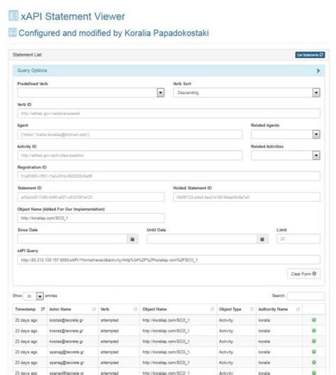 The Xapi Statement Viewer Was Modified By Us To Provide More Filtering