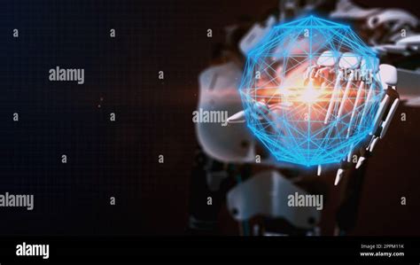 Robot Working With Virtual Interface HUD Artificial Intelligence Concept Stock Photo Alamy