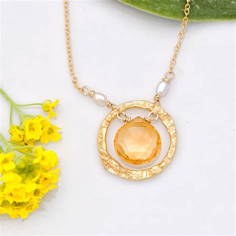 November Birthstone Necklace Citrine Gold Filled Necklace Circle