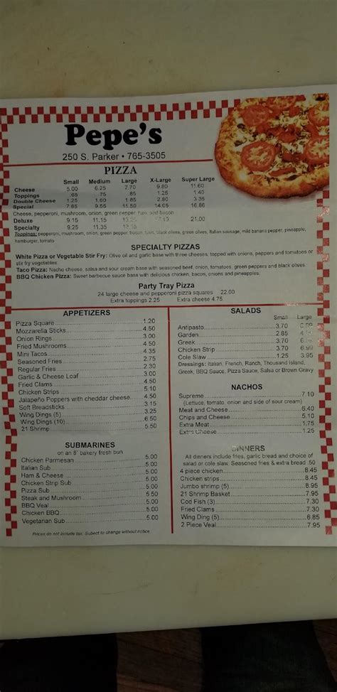 Menu At Pepes Pizza Pizzeria Marine City