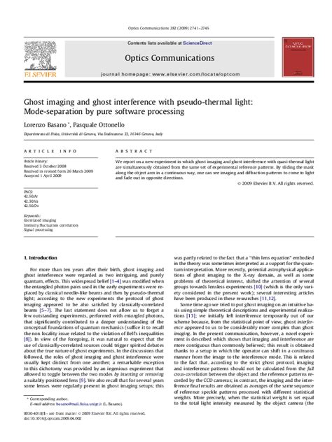 Pdf Ghost Imaging And Ghost Interference With Pseudo Thermal Light