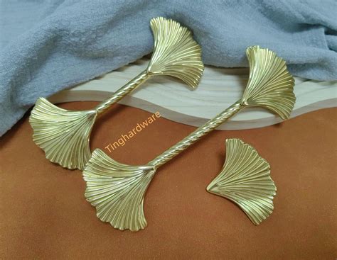 Solid Brass Ginkgo Drawer Pulls Cabinet Knob Kitchen Hardware Etsy