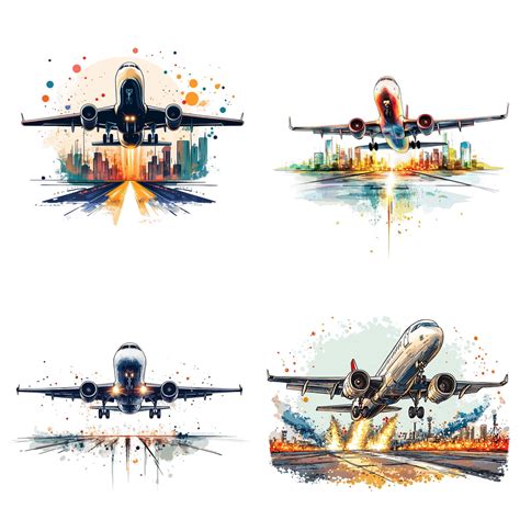 Futuristic Airliner Taking Off On Glowing Runway Png Clipart Bundle