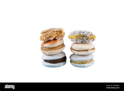 Closeup Of A Stack Of Macarons Filled With Chocolate Ganache Dulce De