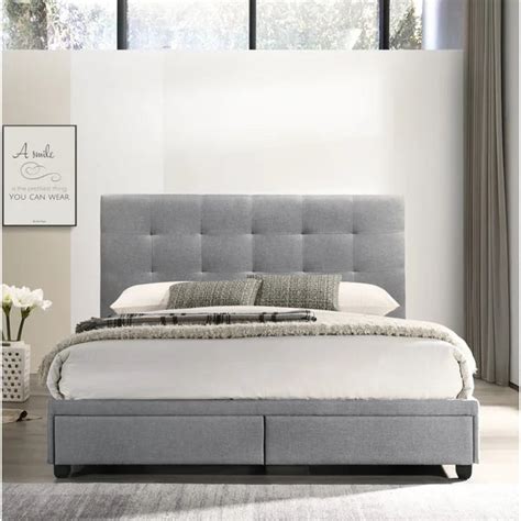 Queen Gray Pawling Tufted Upholstered Low Profile Storage Platform Bed