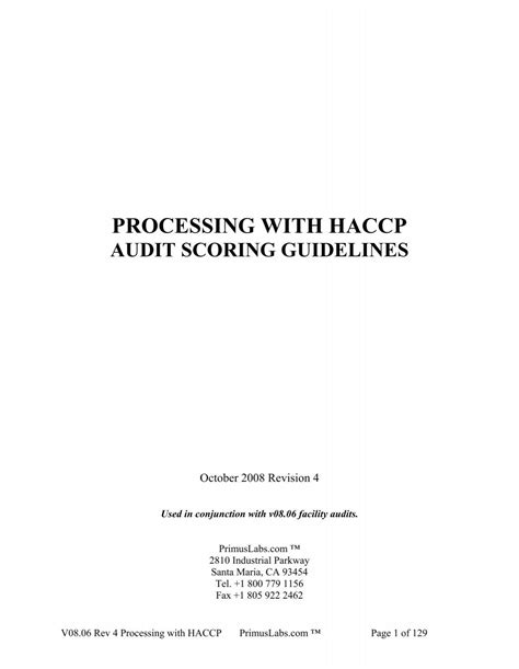 Processing With Haccp Audit Scoring Guidelines