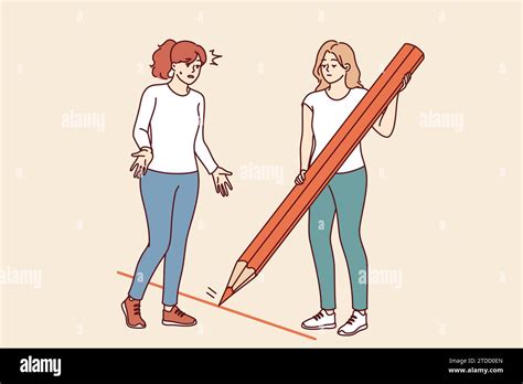 La Donna Disegna Il Confine E Lo Proibisce Di Attraversarlo