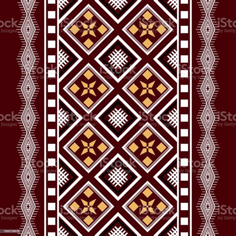 크림슨 레드 기하학적 동양 원활한 패턴 타이어 전통 디자인 배경 카펫 벽지 의류 포장 바틱 직물 벡터 일러스트자수 스타일 0명에 대한 스톡 벡터 아트 및 기타 이미지