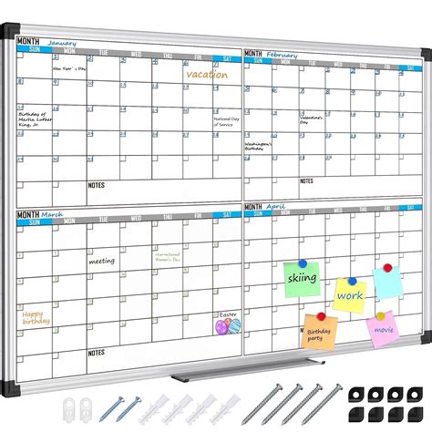 X Board Large Office Planner 36 X 24 Magnetic Dry Erase Calendar 4 Month Wall Mount